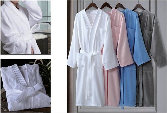 China 100% Cotton Material Hotel Spa Bathrobe White Kimono Collar With Logo supplier